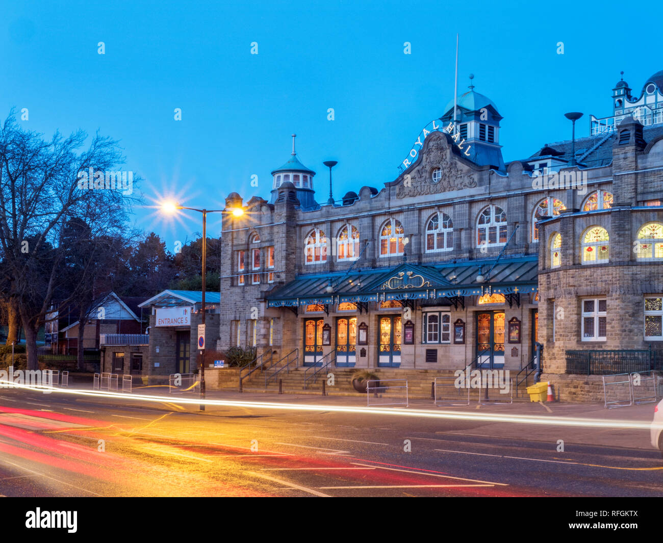 The Royal Hall performance venue on Ripon Road Harrogate at dusk North ...