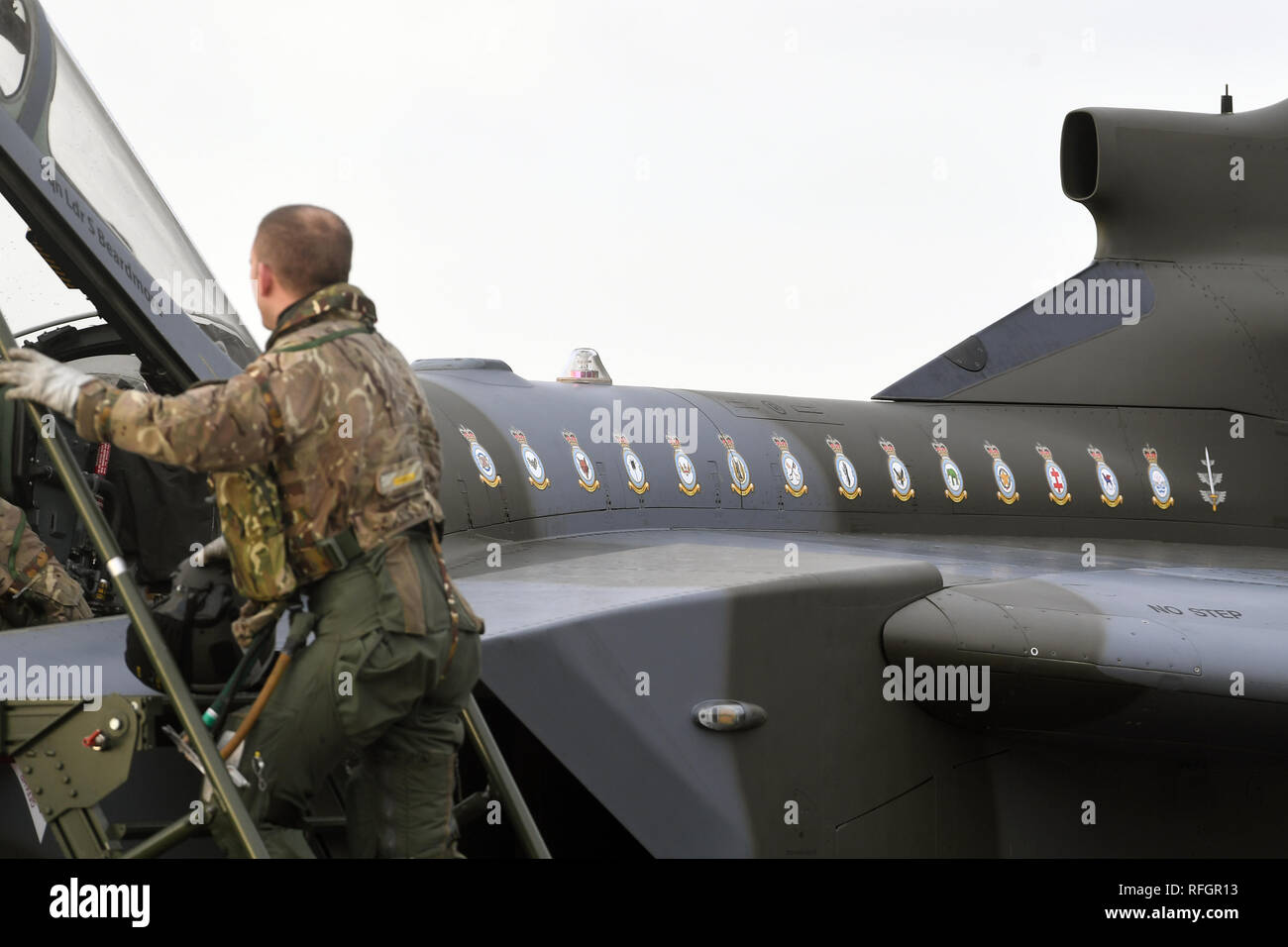 The crests of all the squadrons to have flown Tornado painted on an RAF ...