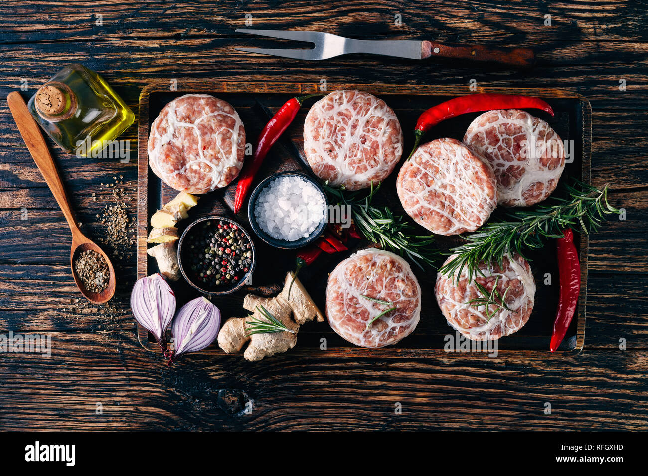 meat delicatessen - raw Atriaux of ground pork wrapped in caul fat ...