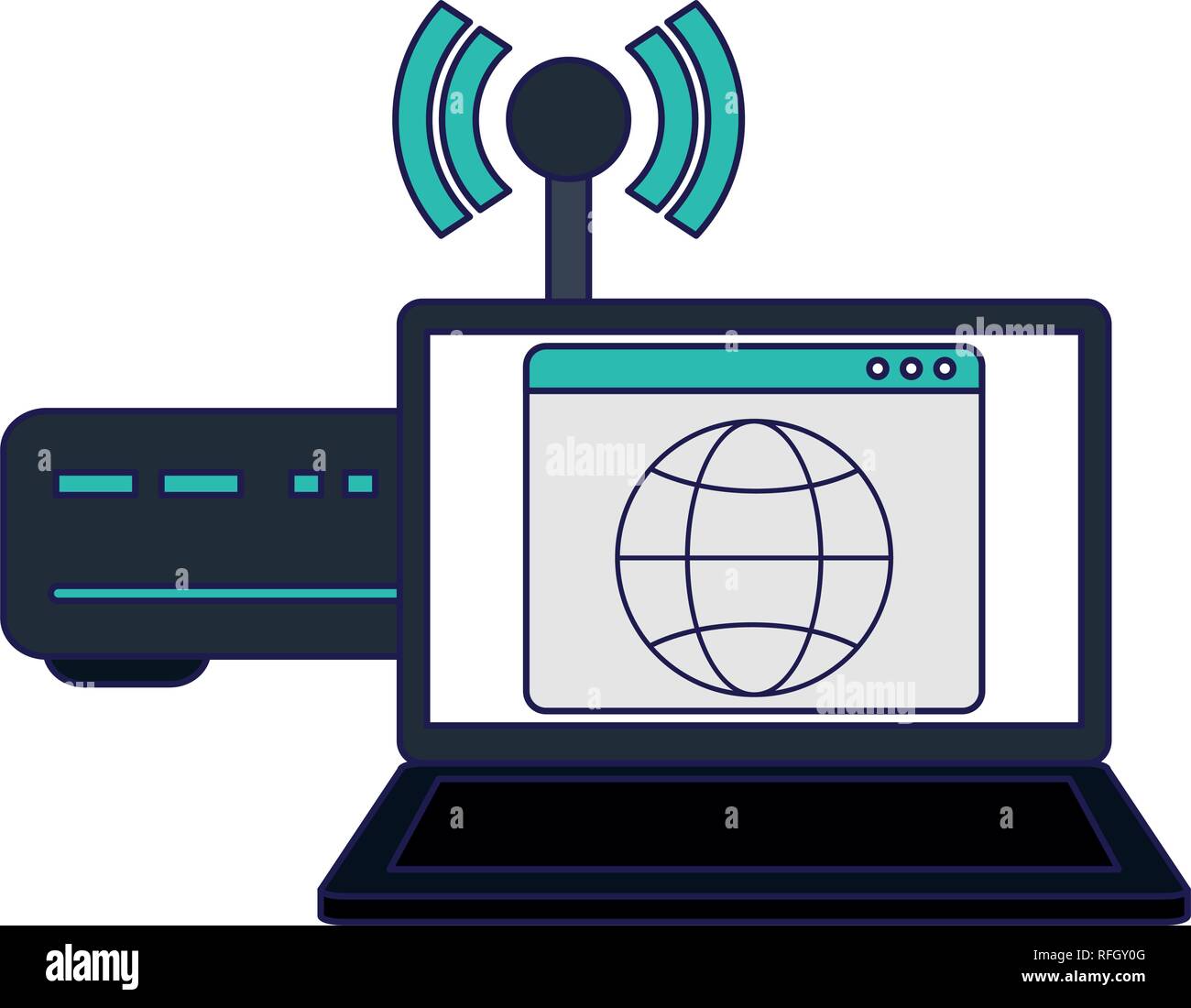 Laptop with wifi router internet symbol Stock Vector Image & Art - Alamy