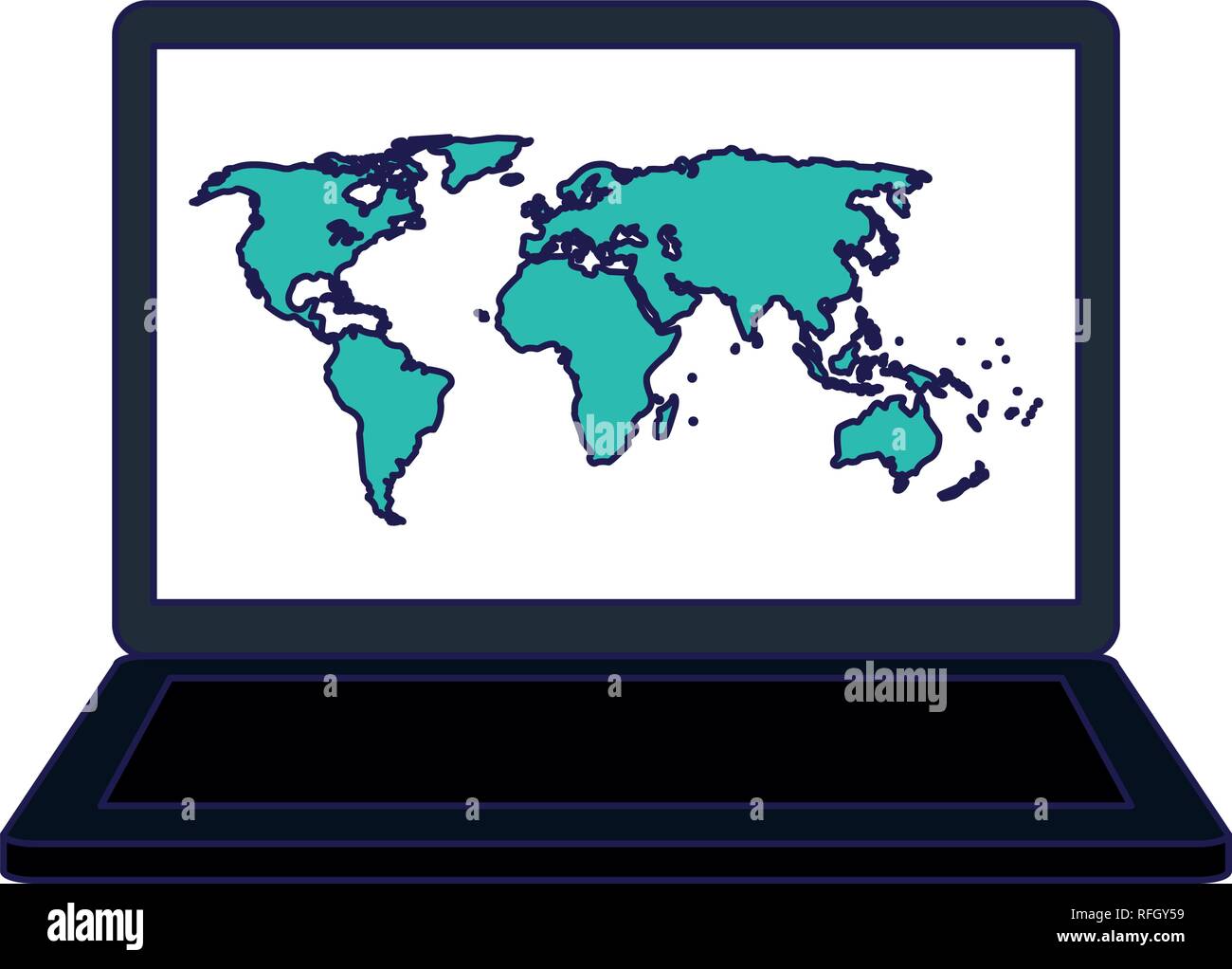 Laptop with world map on screen Stock Vector Image & Art - Alamy