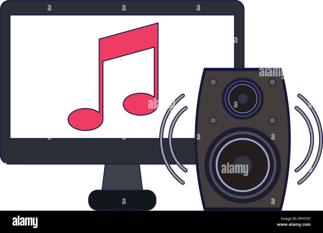 computer with music and speaker Stock Vector Image & Art - Alamy