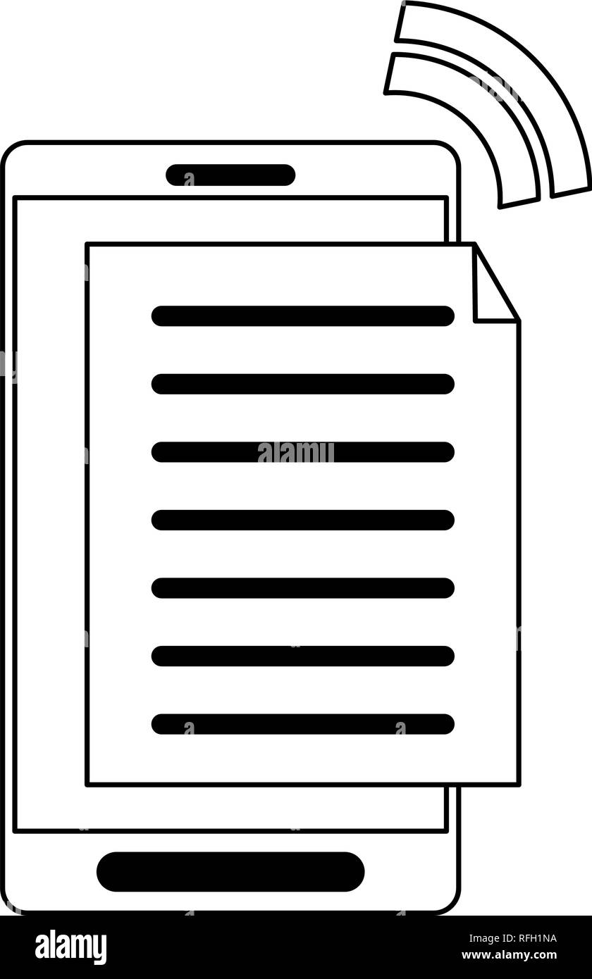 smartphone with document digital symbol in black and white Stock Vector ...