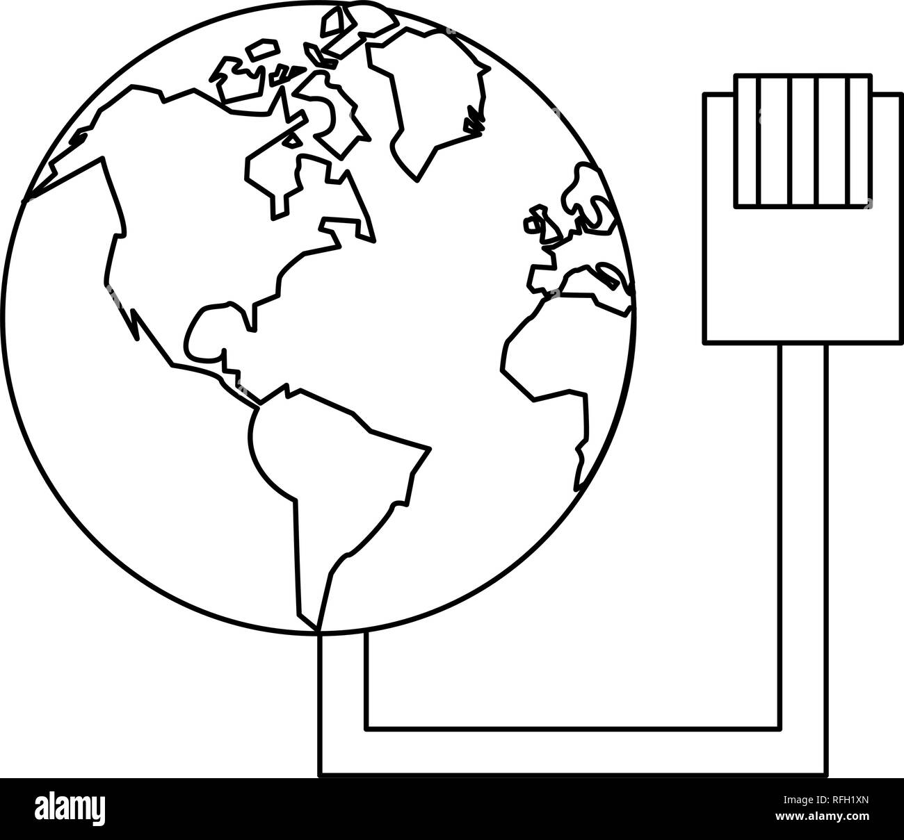 World with usb wire technology in black and white Stock Vector Image ...