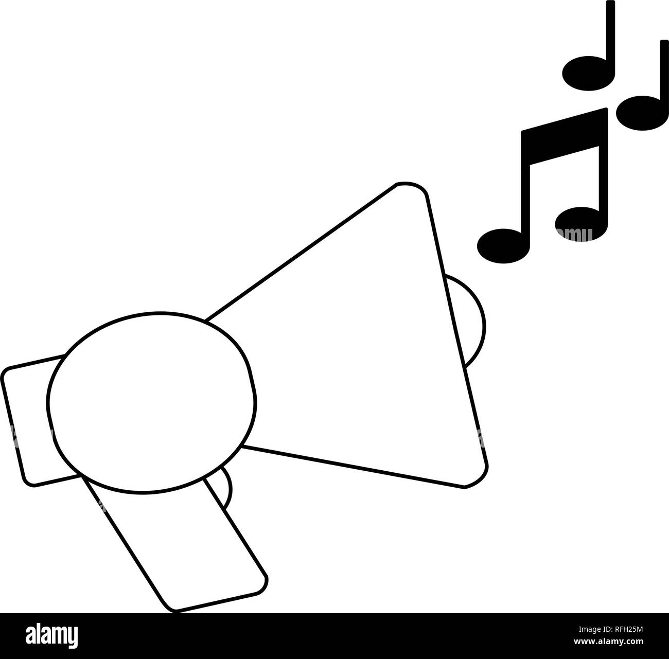 Bullhorn music notes isolated in black and white Stock Vector Image ...