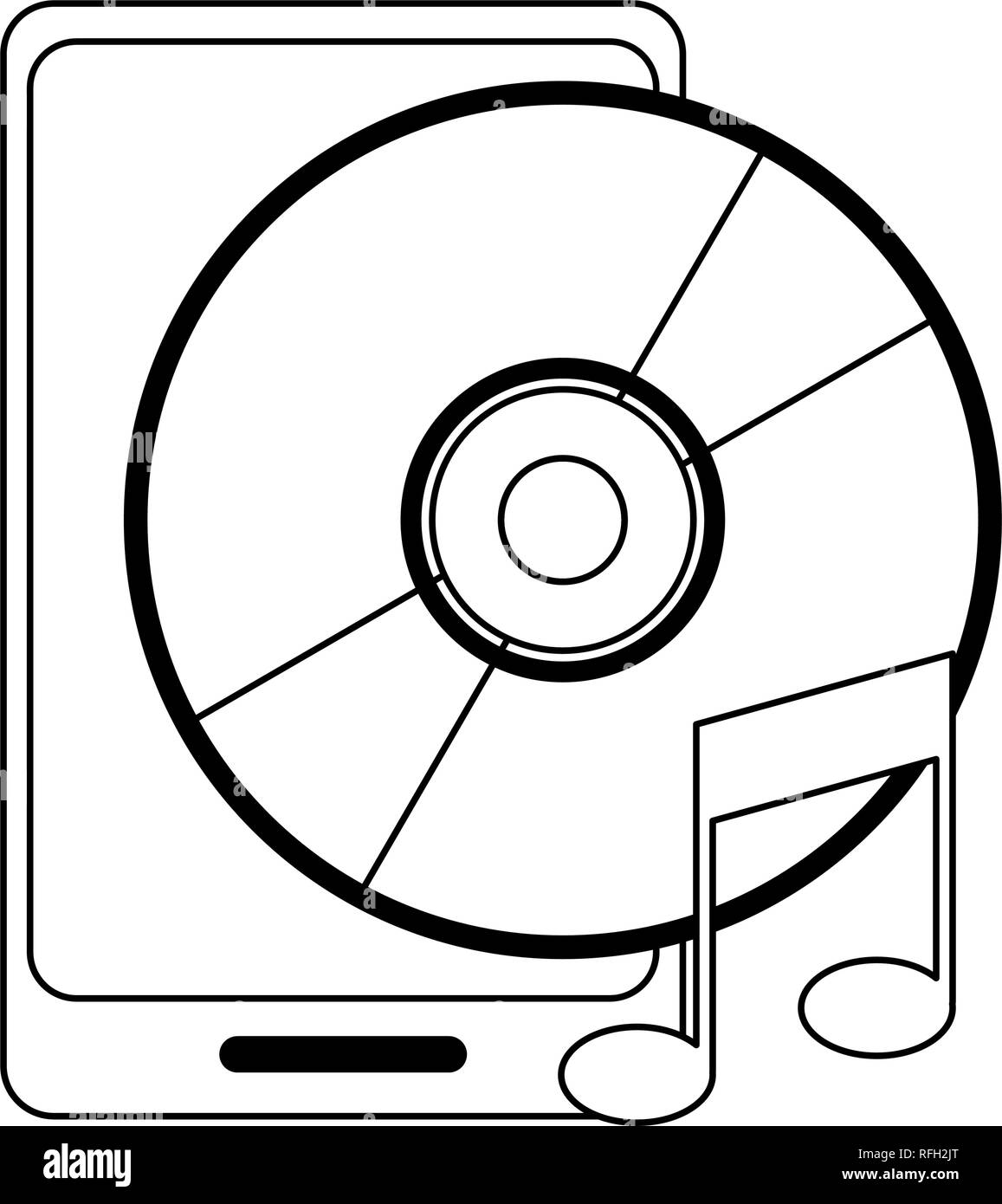 smartphone with music cd symbol in black and white Stock Vector Image ...