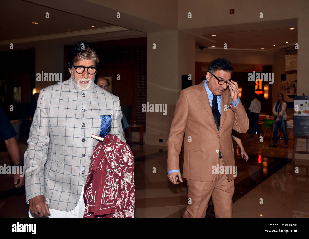 Actor Boman Irani (R) with actor Amitabh Bachchan (L) seen at the ...