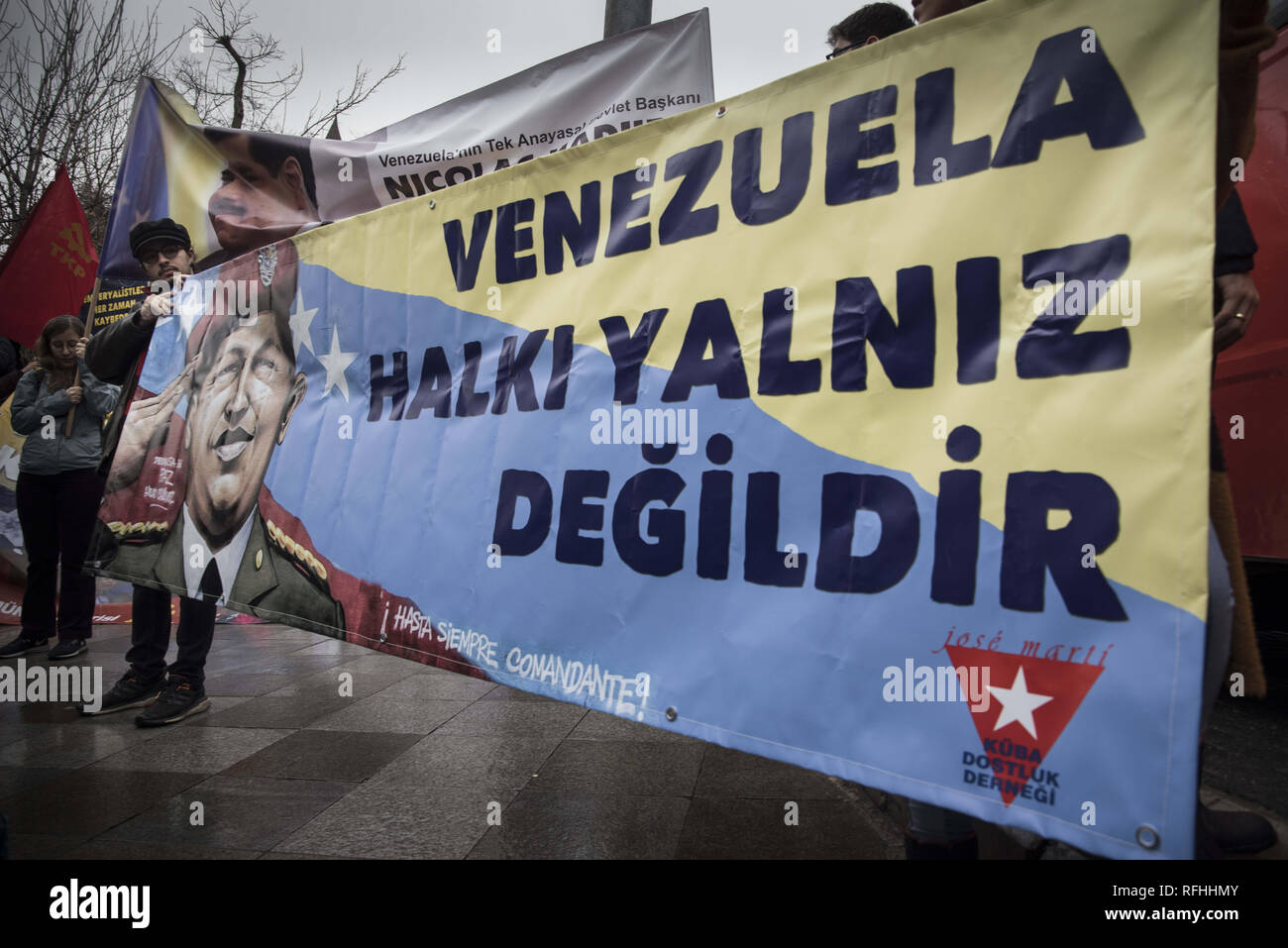 Istanbul, Turkey. 26th Jan, 2019. Protesters are seen holding a banner ...