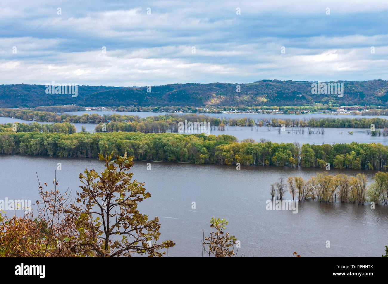 overlooking mississippi river from atop bluff of effigy mounds national ...