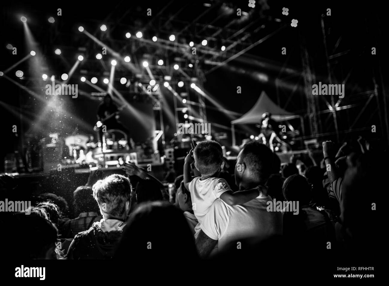 Concert Crowd From Stage Black And White