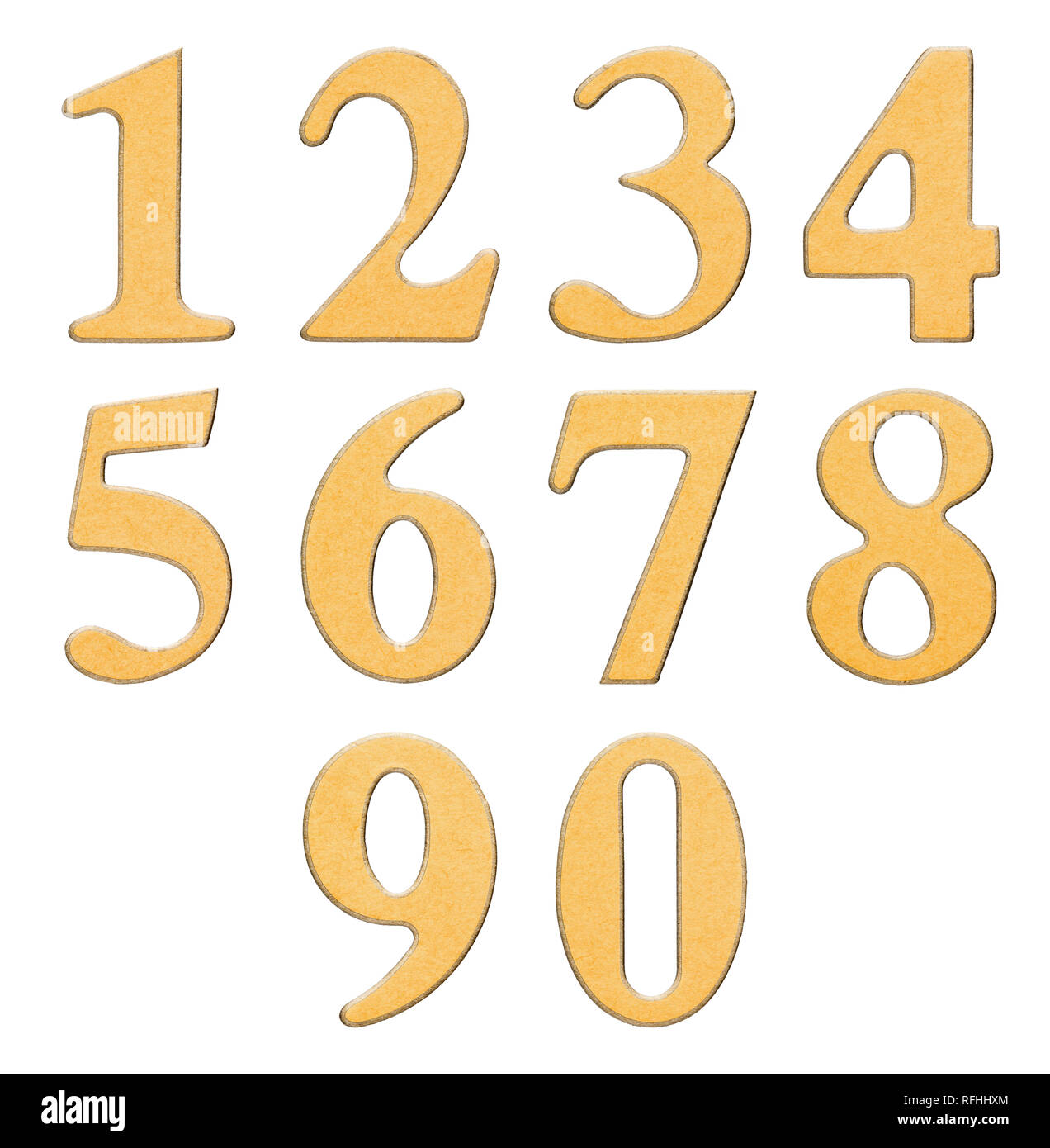 Set of arabic numbers from cardboard, isolated on white background ...