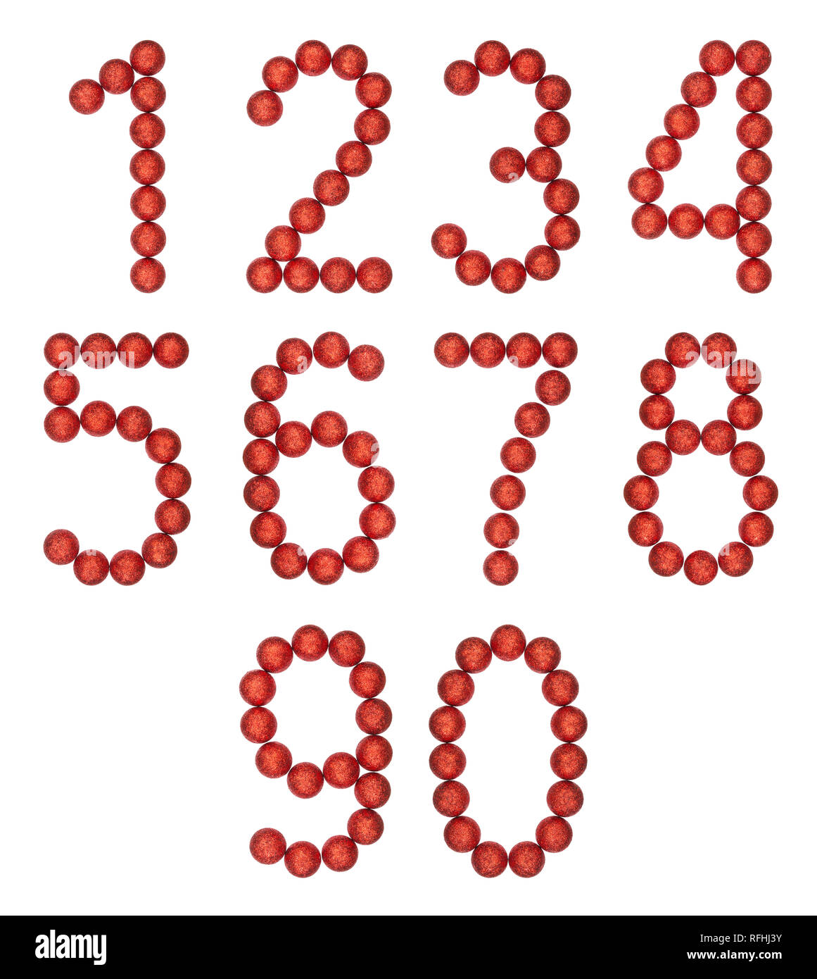 Set of arabic numbers from red christmas balls, isolated on white ...