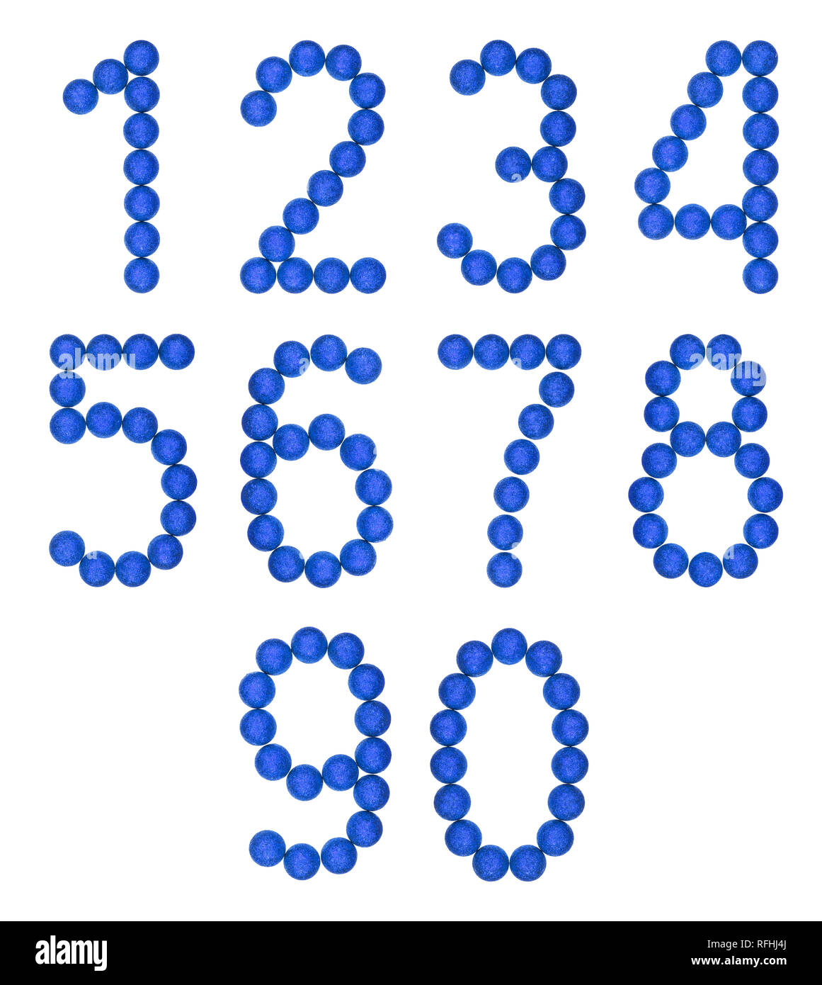 Set of arabic numbers from blue christmas balls, isolated on white ...
