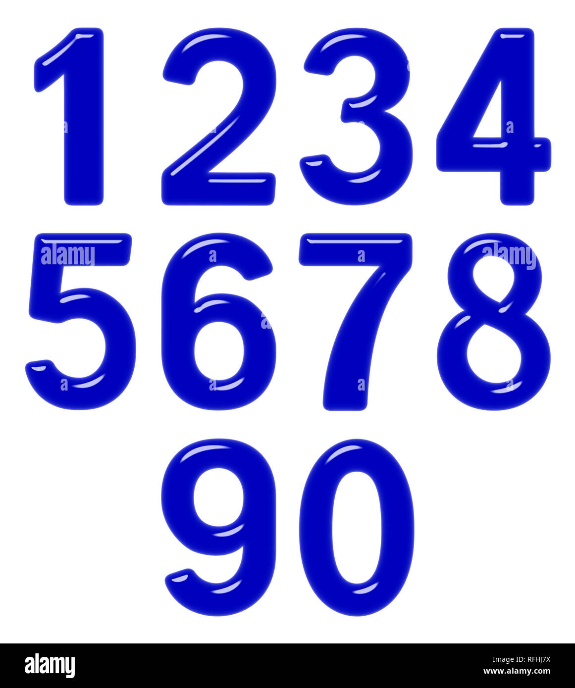 Set of arabic numbers from blue plastic or glass , isolated on white ...