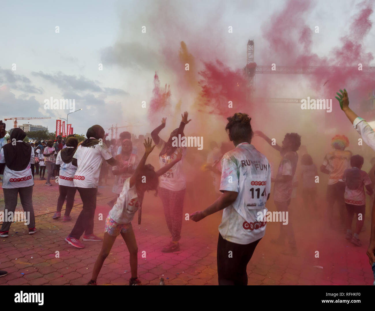 Throwing colors and celebrating at the 2017 Color Run in Hulhumale ...