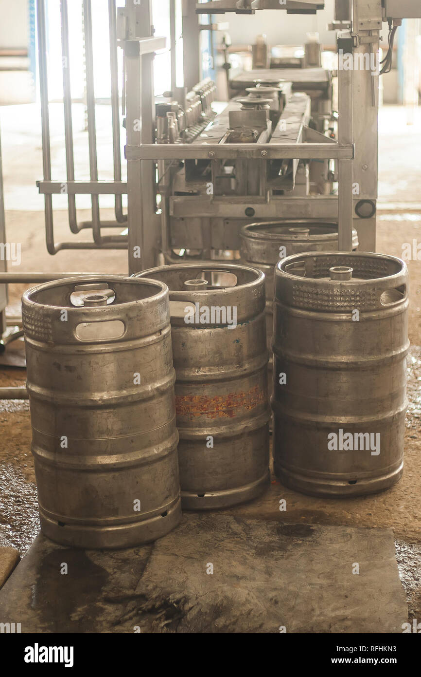 Beer kegs on the production line in the factory Stock Photo - Alamy