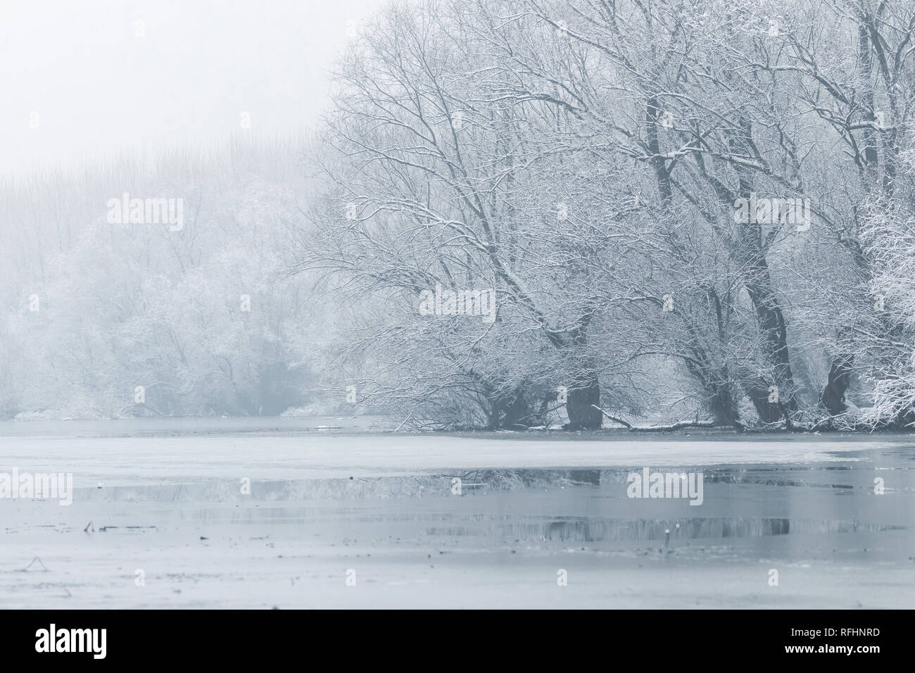 Frozen lake in winter, Winter lake scene Stock Photo - Alamy