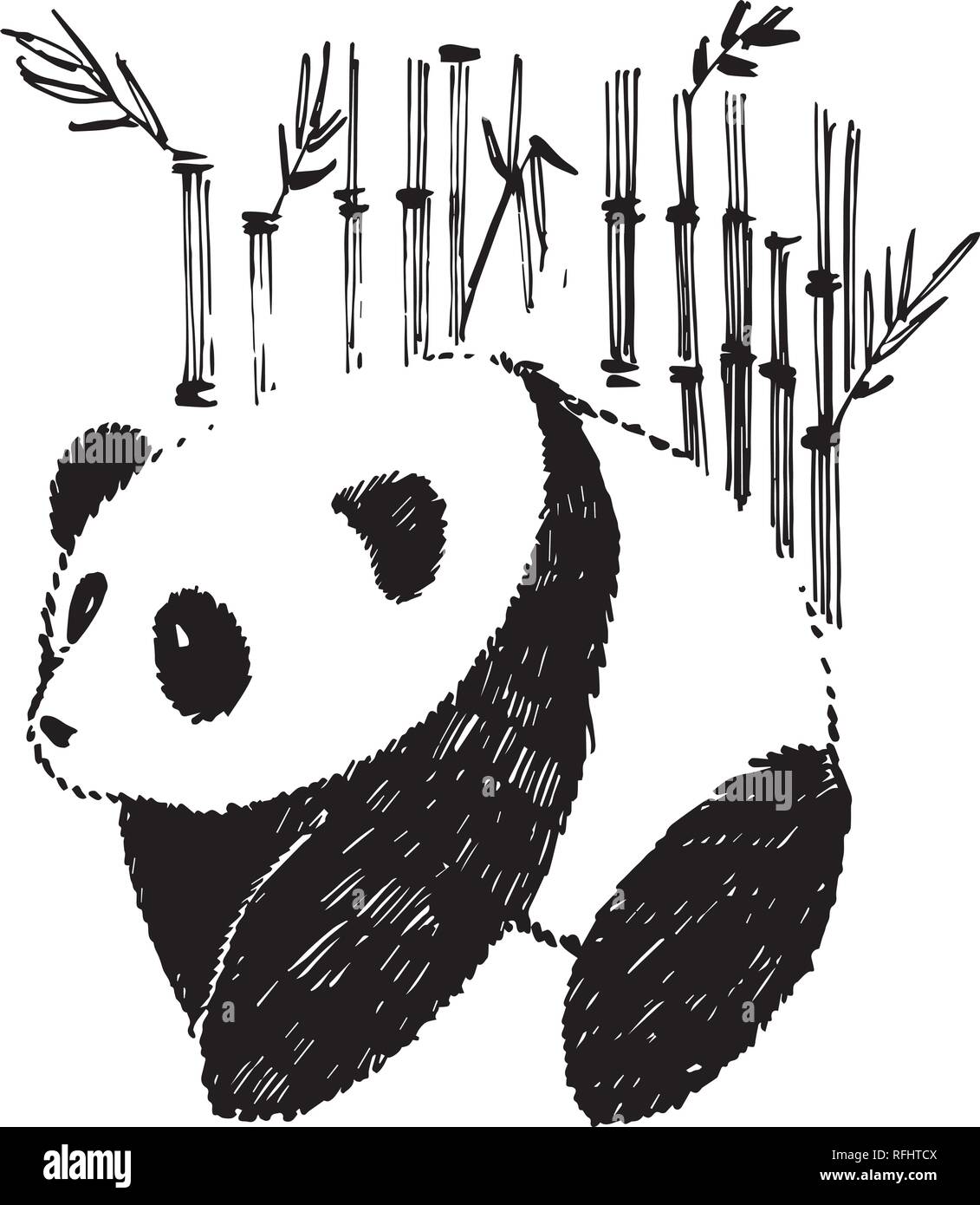 Cute panda in graphic style with bamboo. Vector hand drawn illustration ...