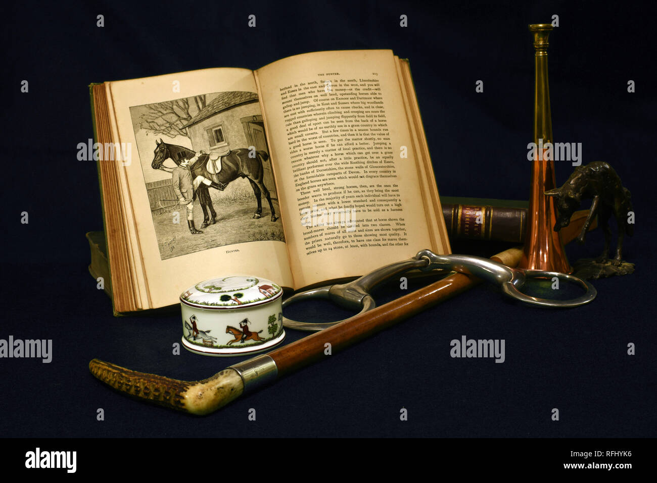 Equestrian Hunting Still Life. Showing hunting horn, Victorian riding ...