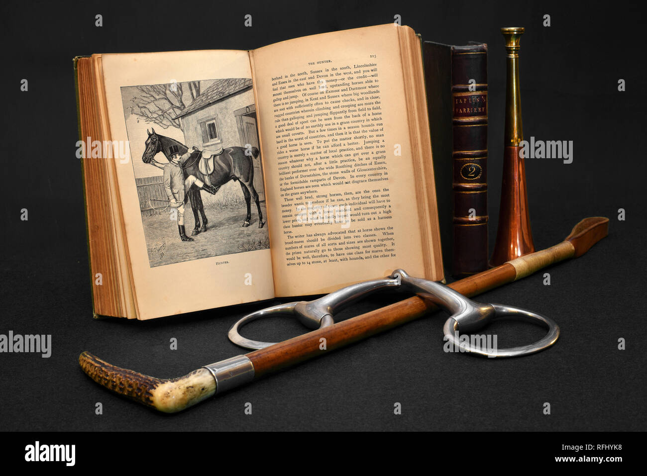 Equestrian Hunting Still Life. Showing hunting horn, Victorian riding ...