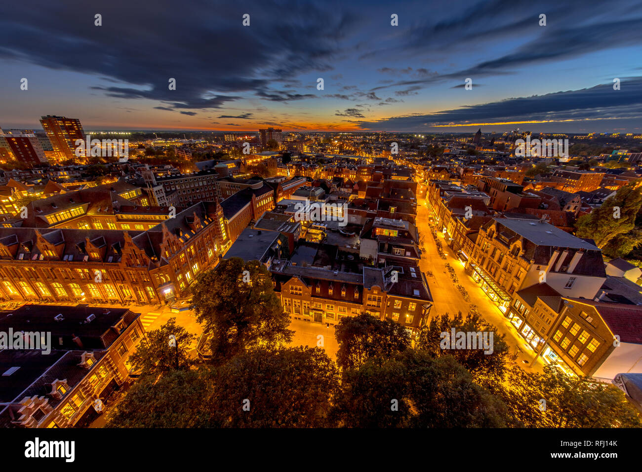 Aerial view of Aa church square in historic town centre of Groningen ...