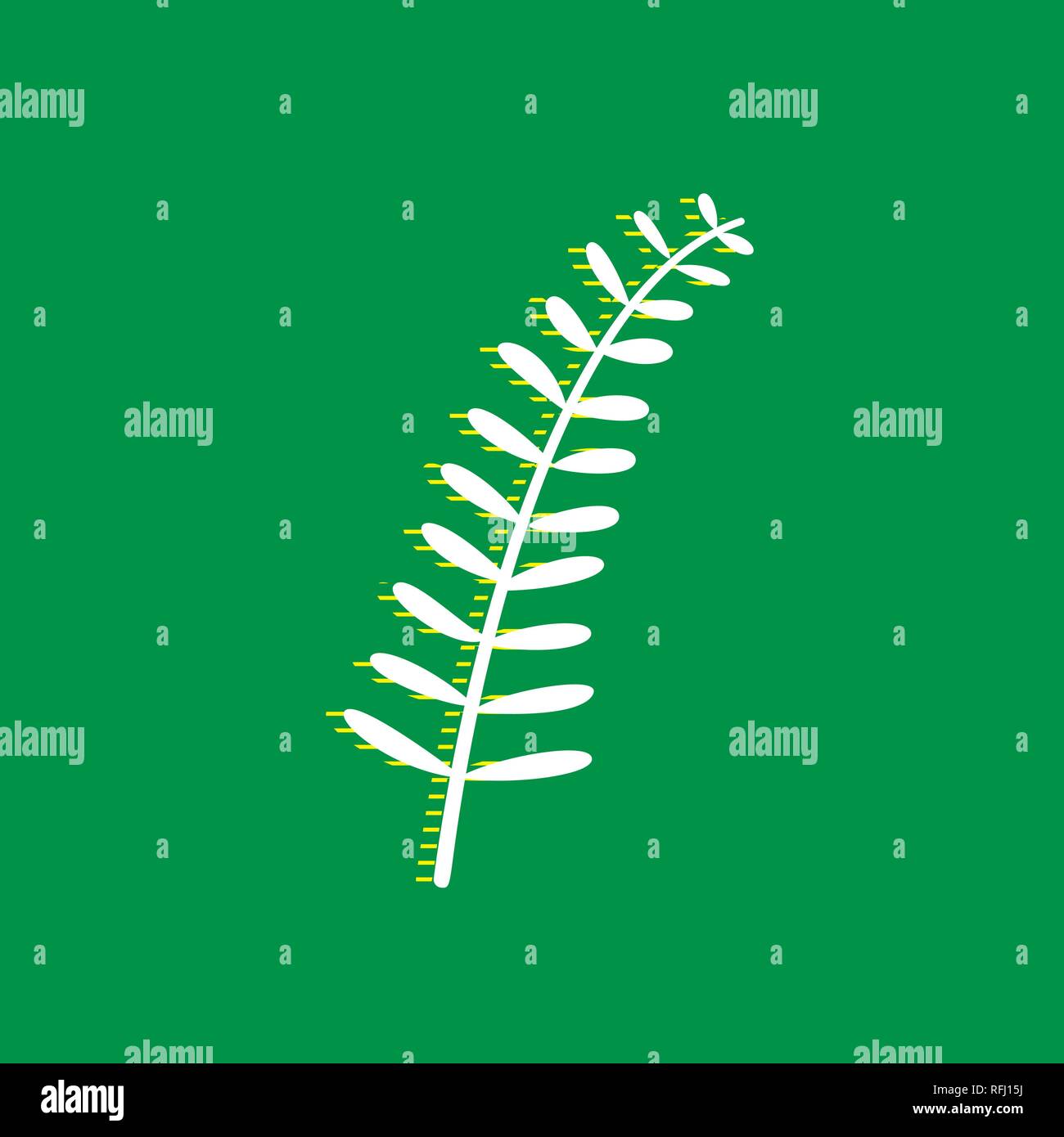 Olive twig sign. Vector. White flat icon with yellow striped shadow at ...