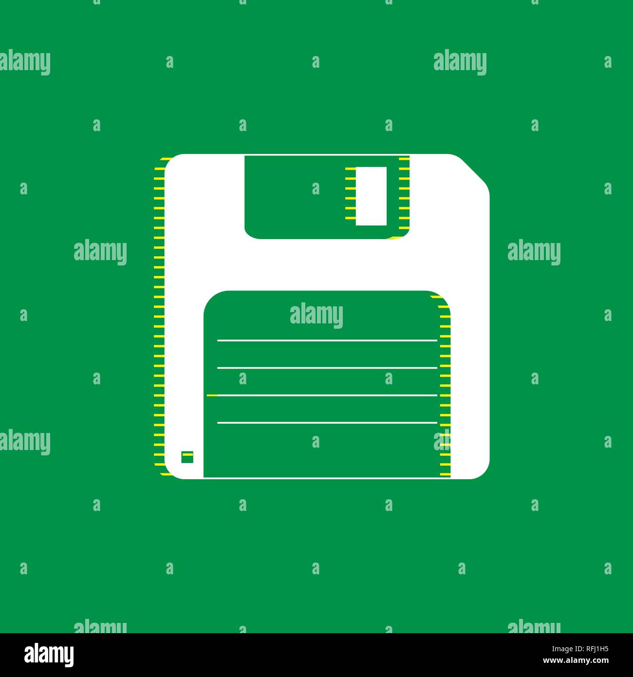 Floppy disk sign. Vector. White flat icon with yellow striped shadow at ...