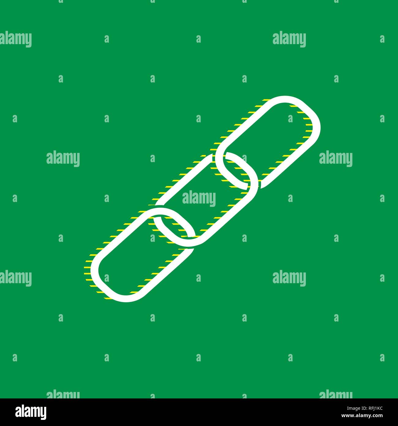 Link sign illustration. Vector. White flat icon with yellow striped ...