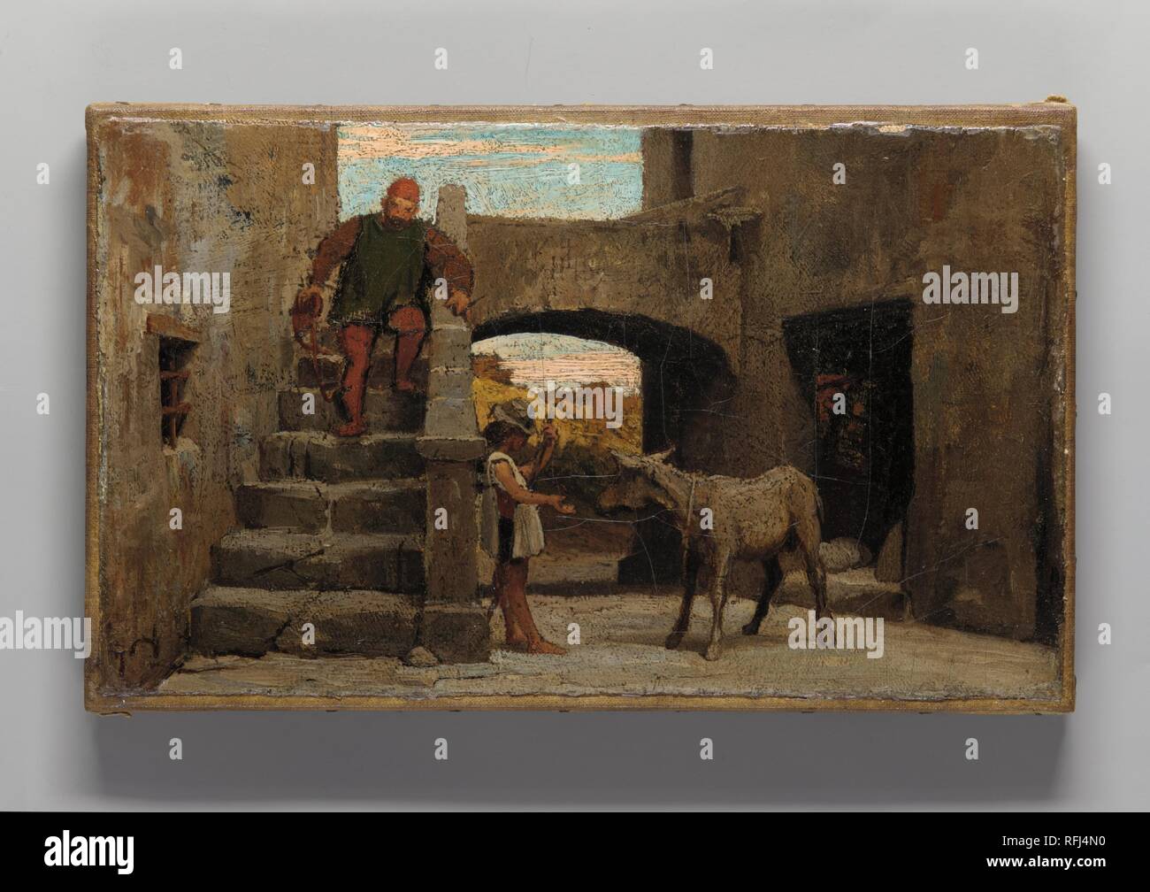 Aesops fable of the miller his son and the donkey hi-res stock ...