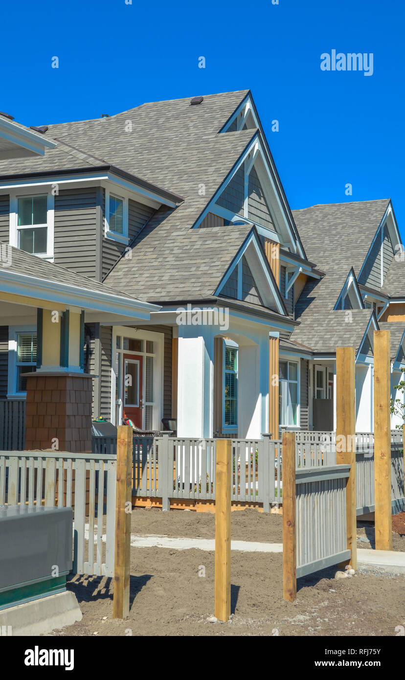 Brand new family townhouses on construction completion stage Stock ...