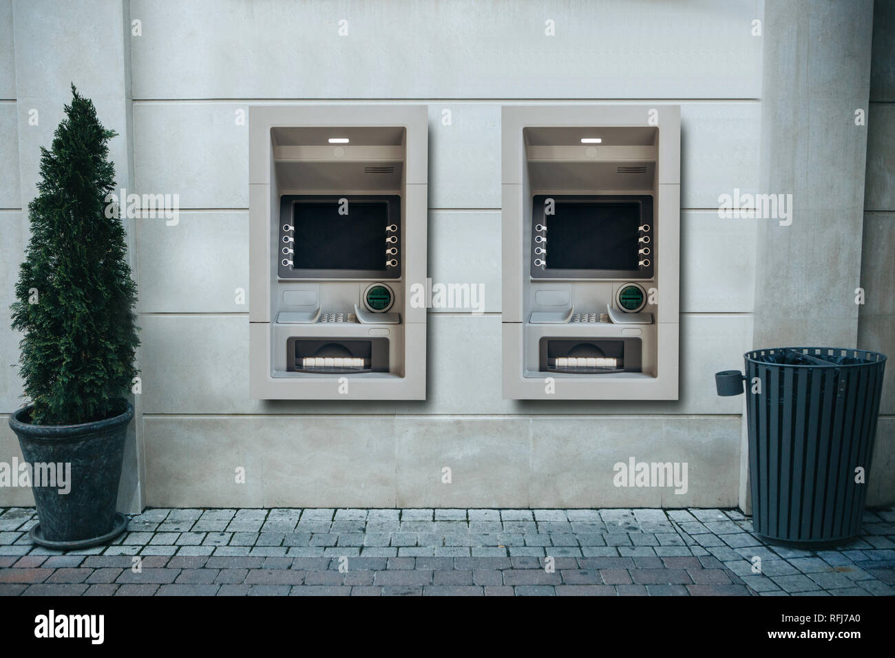 Modern street ATMs for withdrawal of money and other financial ...