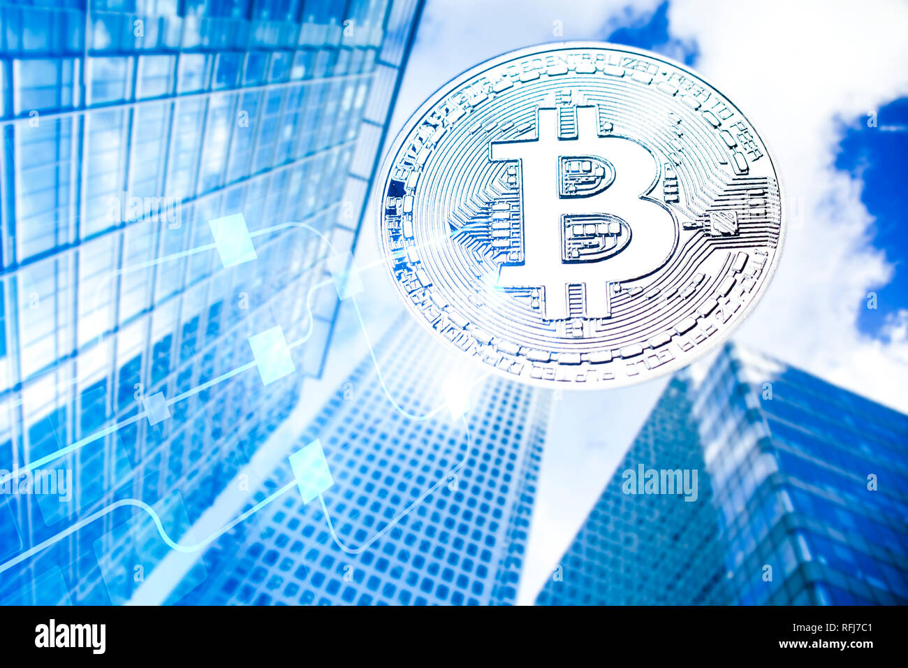 bitcoin agains skyscrapers - futuristic smart city - cryptocurrency ...