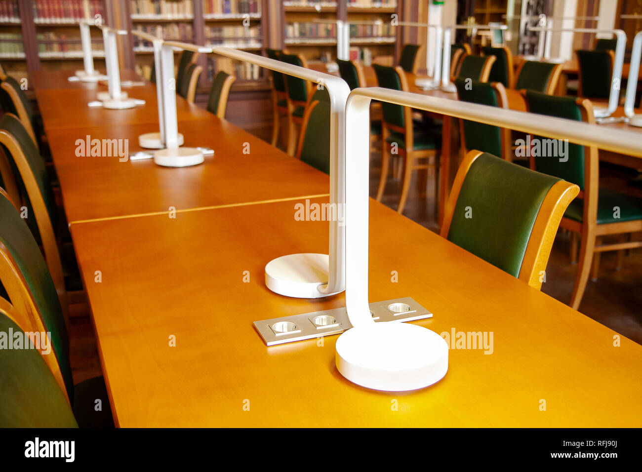 Modern Student desk of a antique University Library. Retro style ...