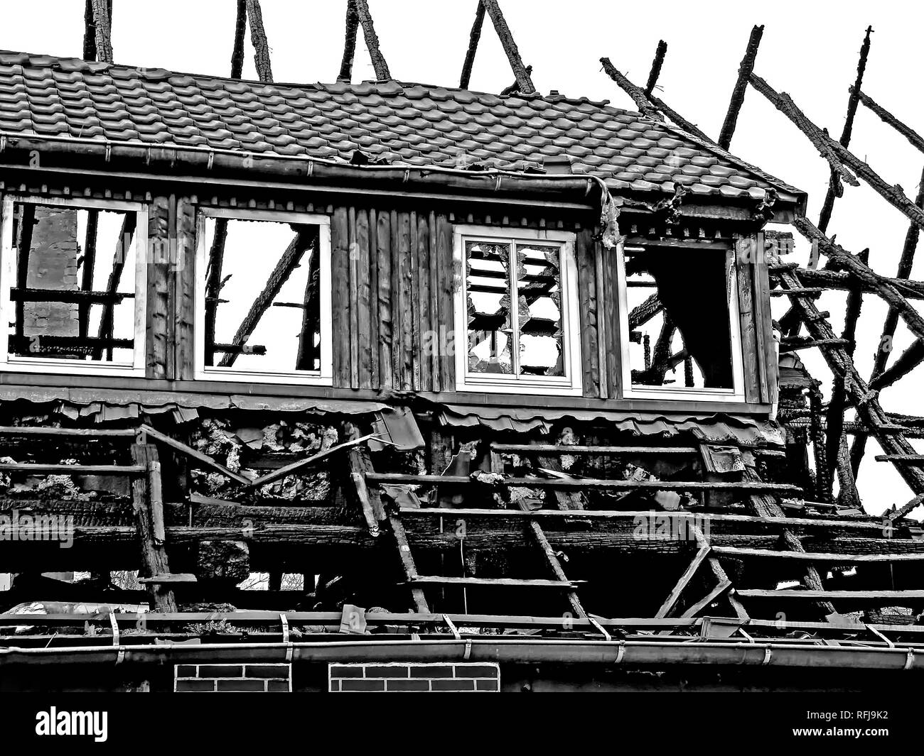 Rooftop damage Black and White Stock Photos & Images - Alamy