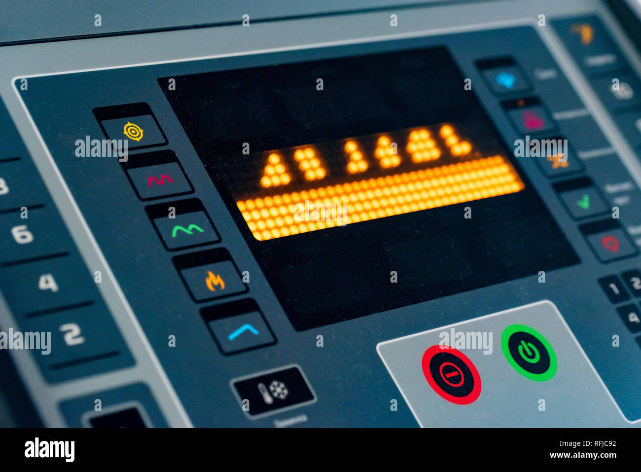 Control panel on modern treadmill in close up Stock Photo - Alamy