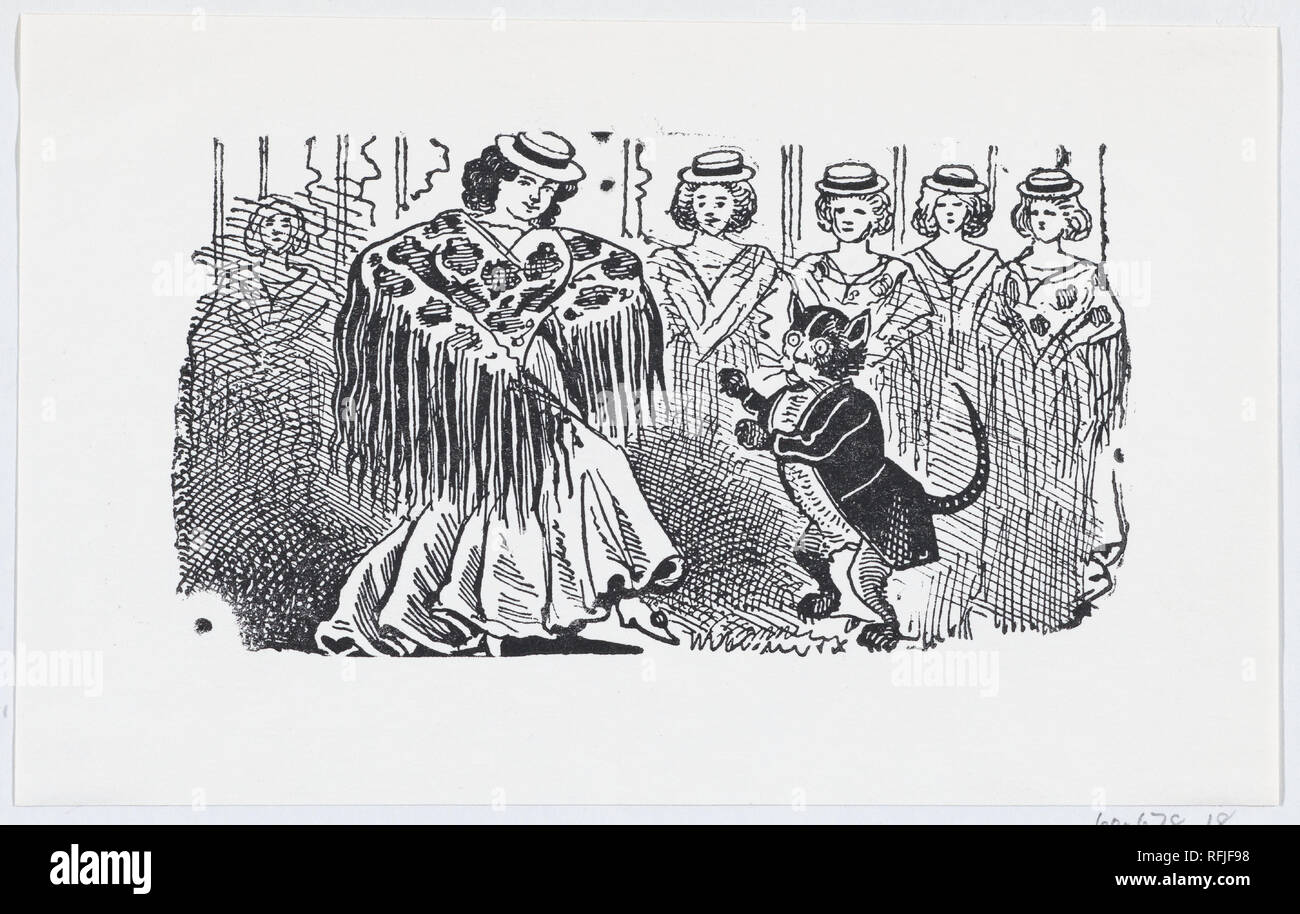 A woman dancing with a cat in a suit. Artist: José Guadalupe Posada ...