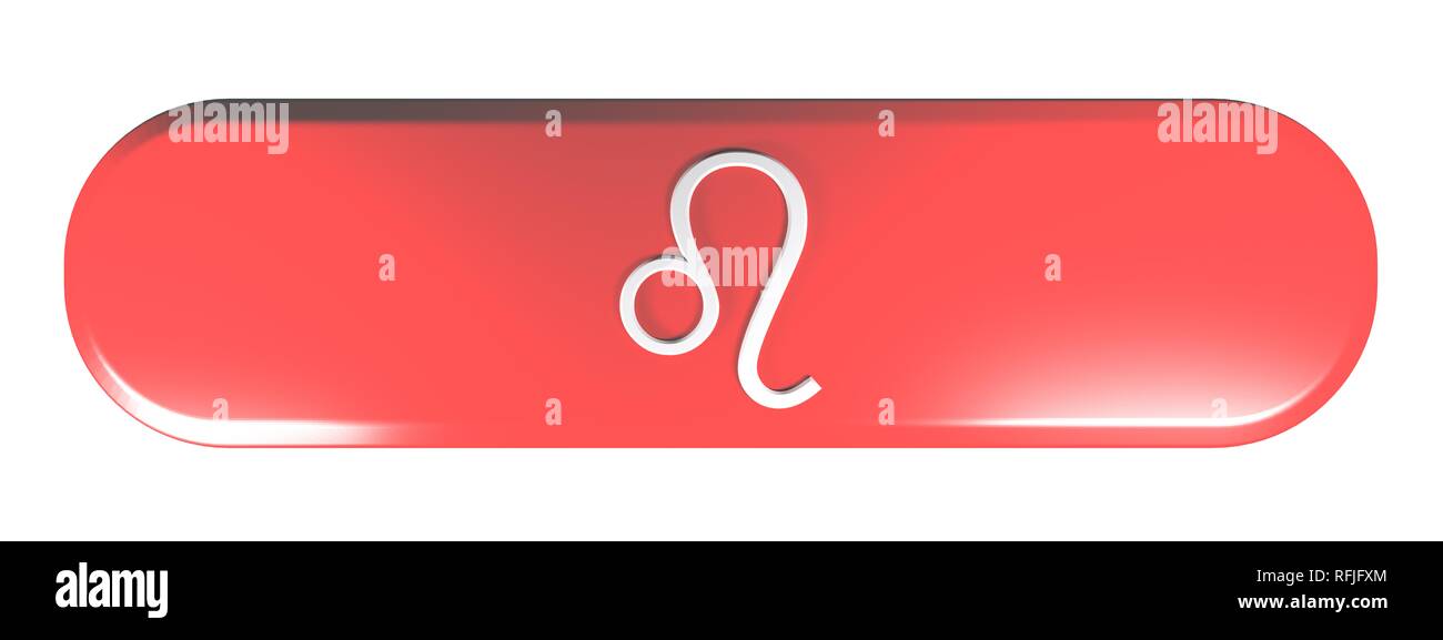 ZODIAC LEO ICON red rounded rectangle push button - 3D rendering ...