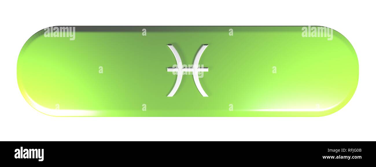 ZODIAC PISCES ICON green rounded rectangle push button - 3D rendering ...