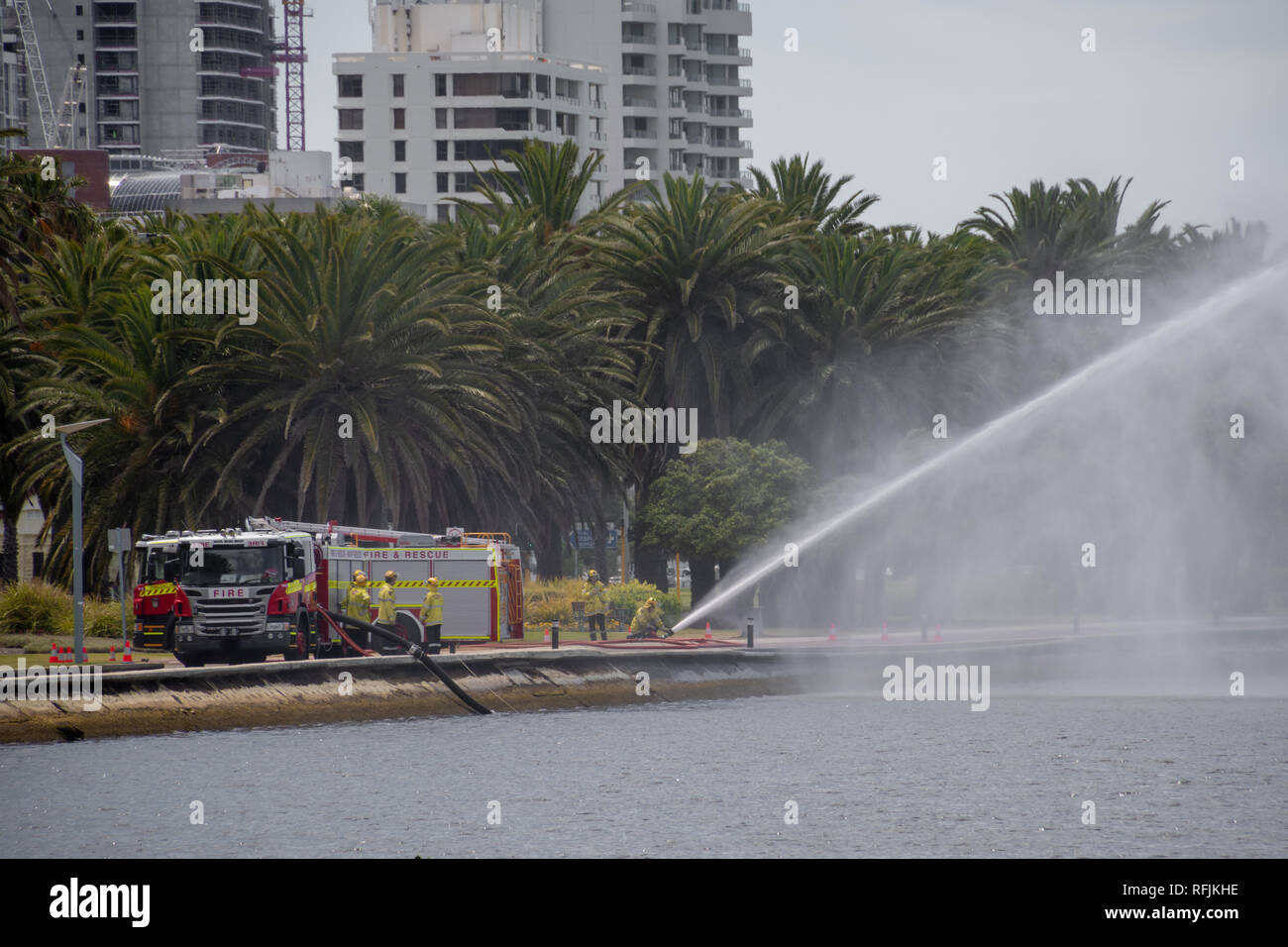 Fire brigade rescue practicing in Perth at the seaside Stock Photo - Alamy