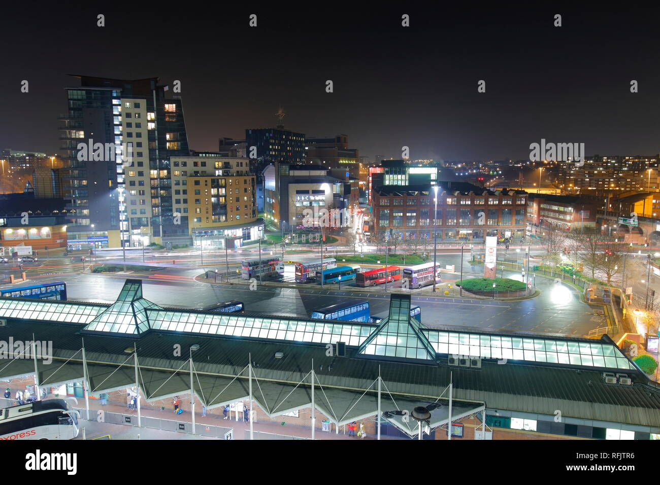 Leeds Bus Station at night Stock Photo - Alamy