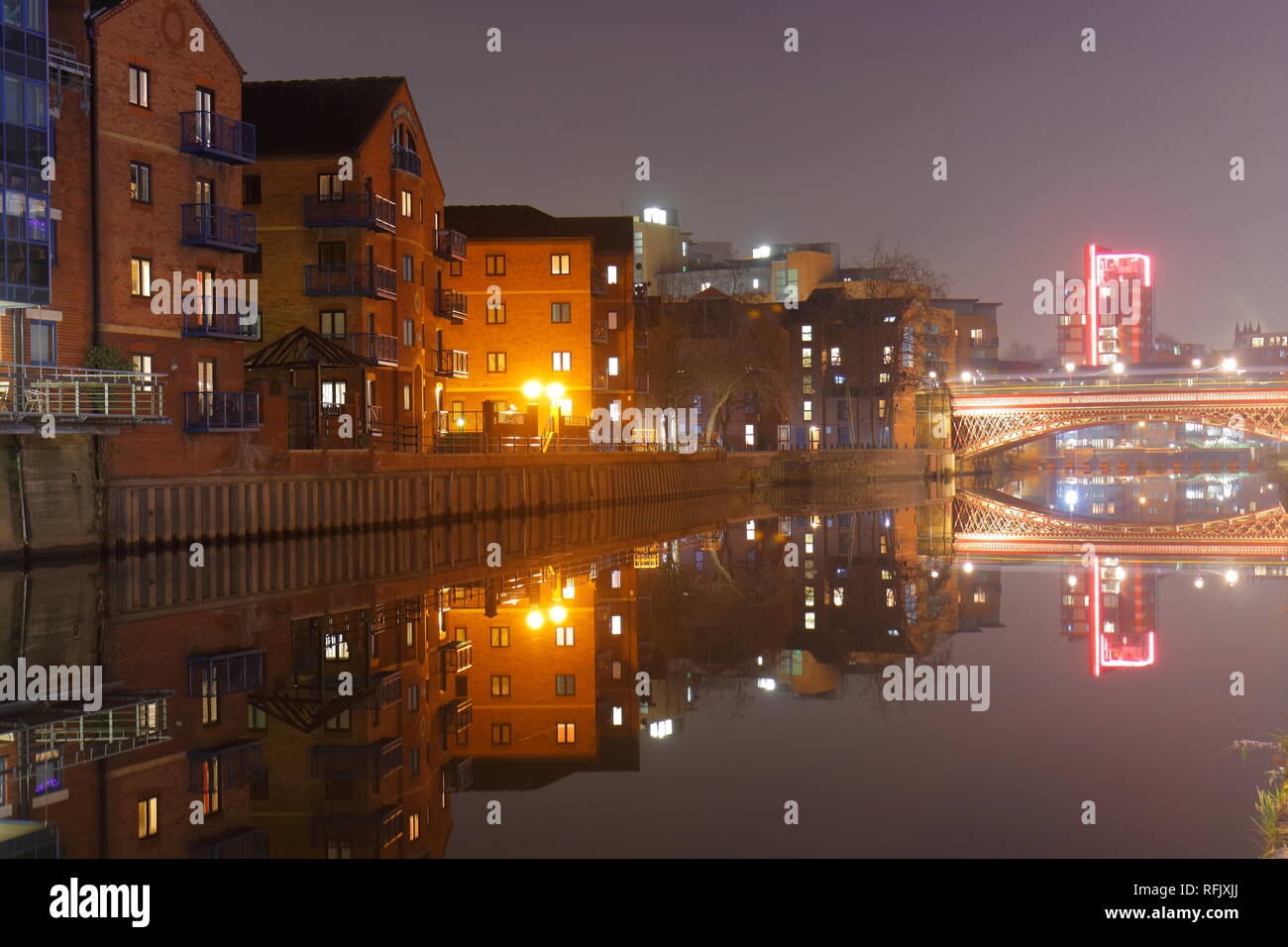 Reflections in the River Aire of Crown Point Bridge on Crown Point Road ...