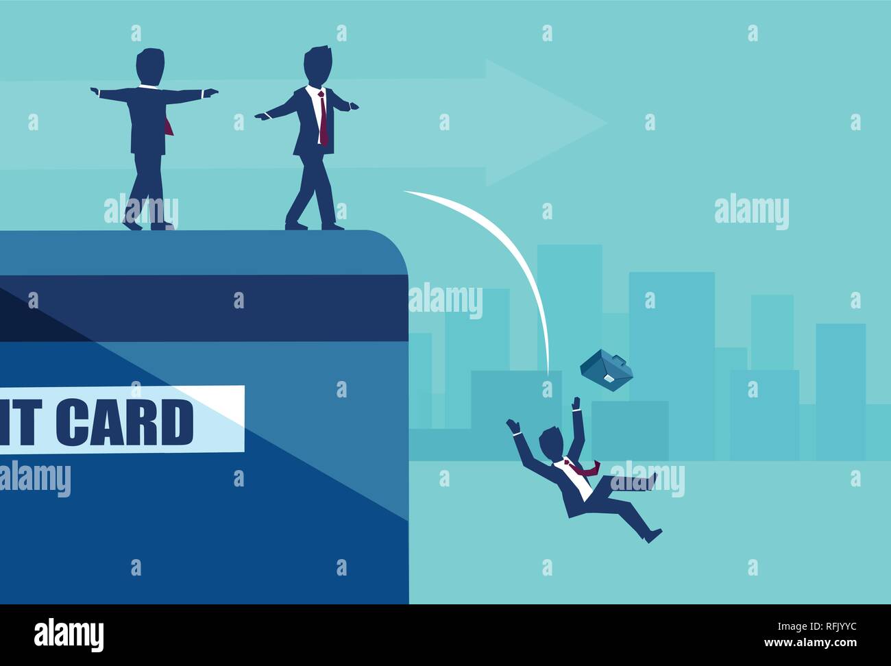 Vector of businesspeople balancing on the edge of credit card falling ...