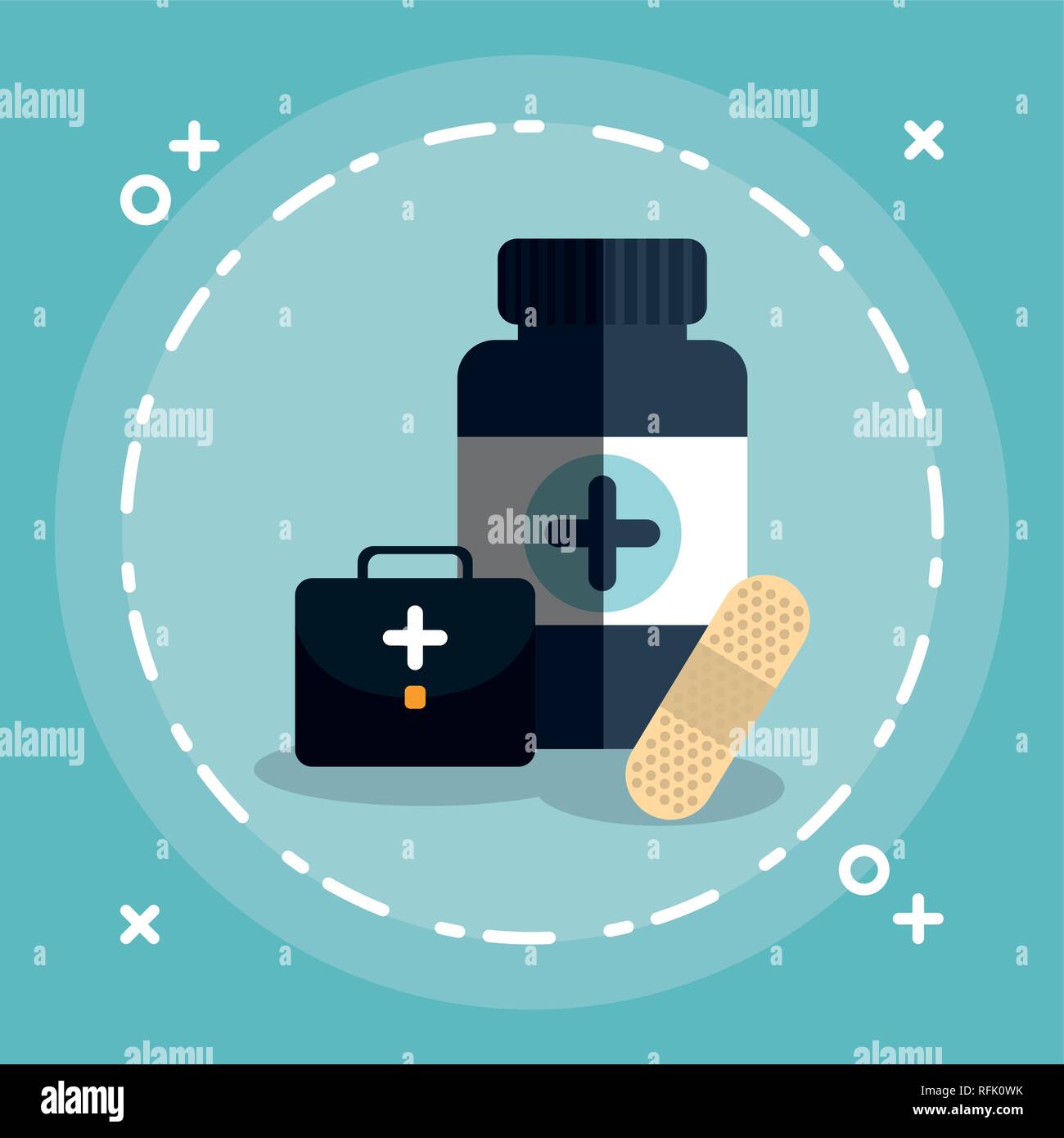 medical kit with bottle drugs vector illustration design Stock Vector ...