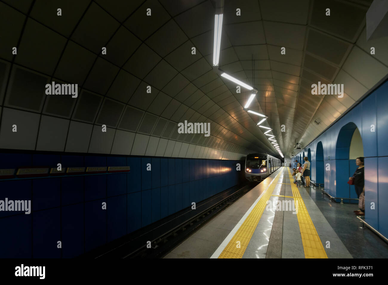 Train entering the subway station,, Baikonur Metro Station, Almaty ...
