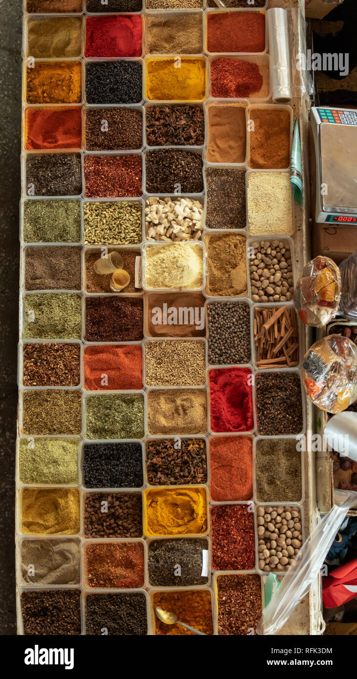 Spices for sale at the Green (Zelyony) Bazaar, Almaty, Kazakhstan Stock ...