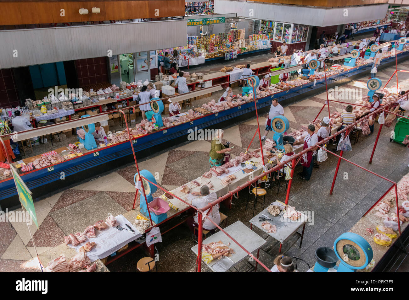 Pork and poultry sections of the Green Market (Zelyony Bazaar), Almaty ...