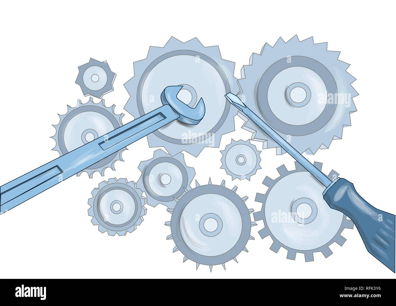 screwdriver and wrench and gears isolated on white Stock Vector Image ...