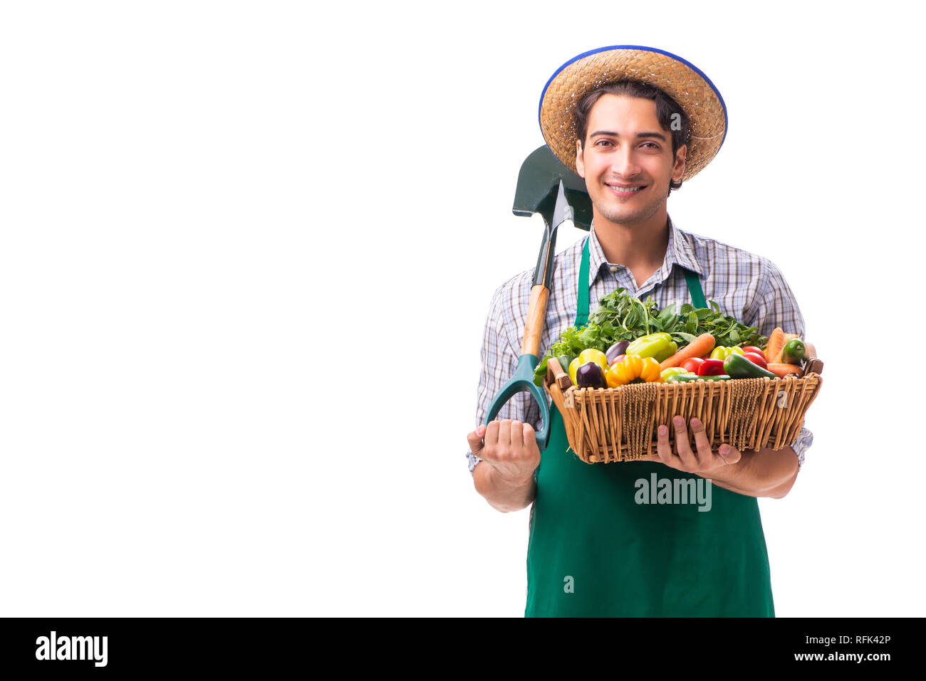 Young farmer with fresh produce isolated on white background Stock ...
