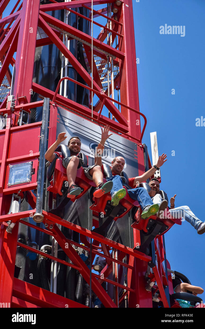 Young people having fun on Bounce Back Tower drop at the Europe’s ...