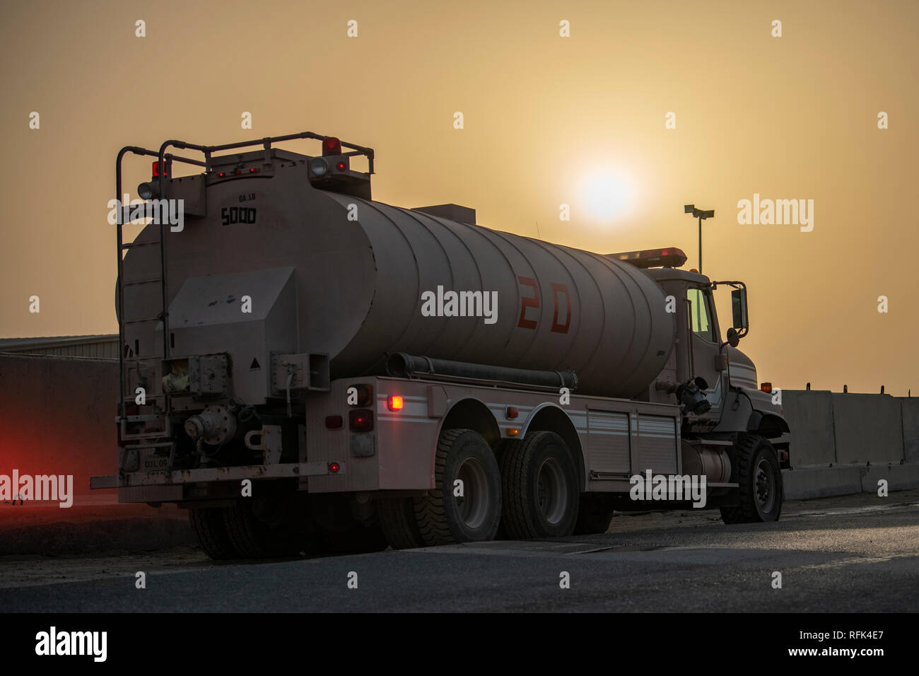 Tanker 20, from The Rock Fire Department, sits on the side of the road ...
